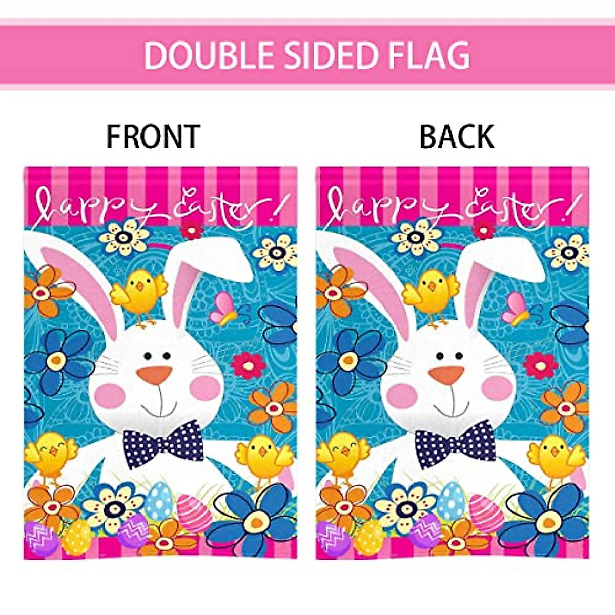 Spring Easter Bunny Garden Flag Double Sided 12" x 18", Polyester Double Sided Easter Yard Flag, Happy Easter Spring Garden Flag Yard Decorations