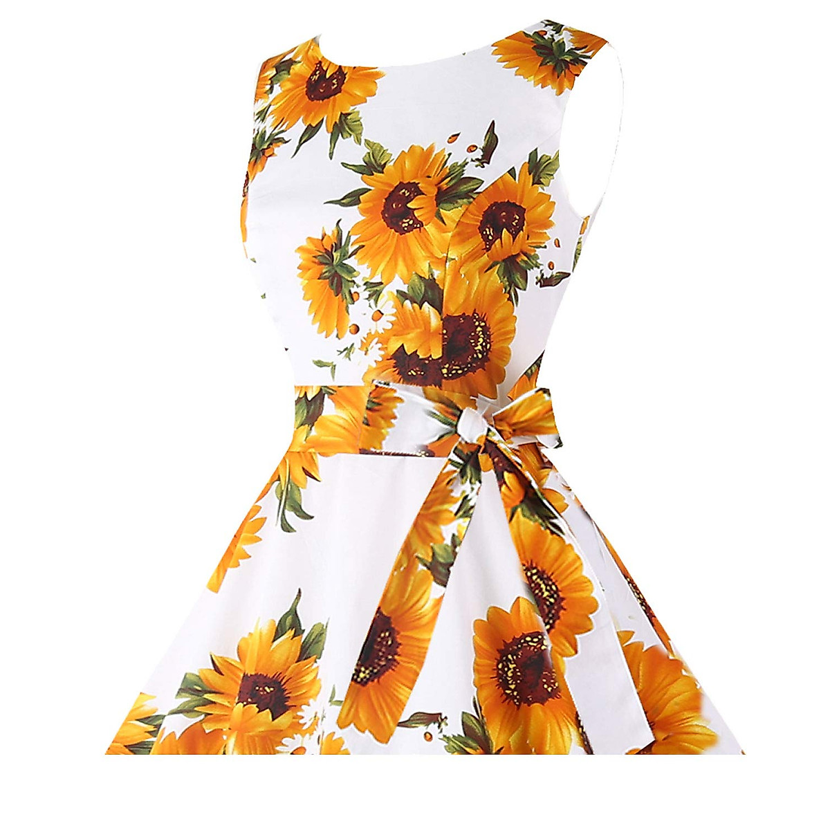 Hanpceirs Women's Boatneck Sleeveless Swing Vintage 1950s Cocktail Dress White Sunflower M New