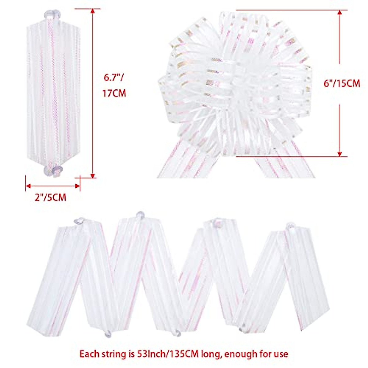 20 Pieces Large Pull Bow for Gift Wrapping 6 Inch Organza Gift Bow with Ribbon for Wrapping Gift Boxes, Baskets and Bags, Decorate Christmas, Wedding and Party (White)