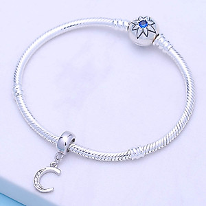 SOUKISS Letter C Charm Sterling Silver 925 Initial A-z Alphabet Beads Name Charm for Bracelet Charms