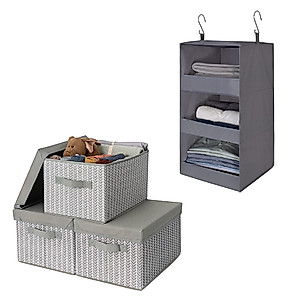 GRANNY SAYS Bundle of 3-Pack Rectangle Storage Bins & 1-Pack Hanging Closet Organizer