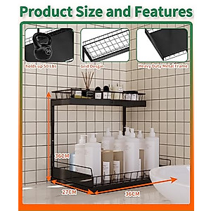 ZJSYMZY Under Sink Organizer,2 Tier Sliding Under Cabinet Storage,Heavy Load Carbon Steel Under Sink Storage for Kitchen Bathroom