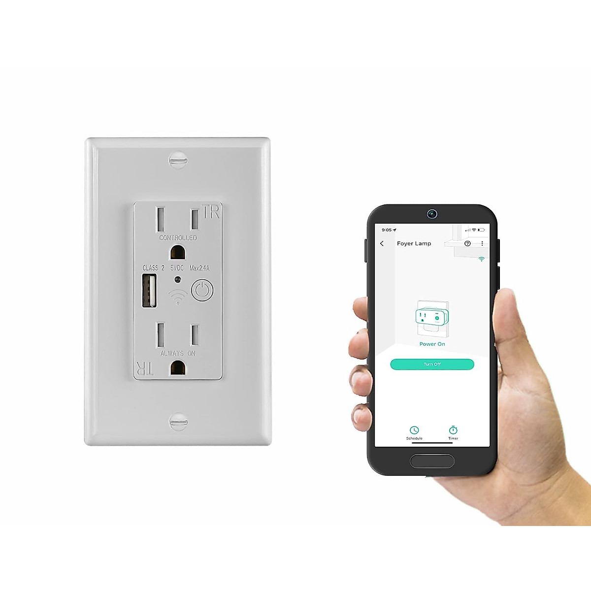 Smart Wall Plug, YoLink 1/4 Mile World's Longest Range Smart in-Wall Outlet 15A Compatible with Alexa Google Assistant IFTTT, App Remote Timer Schedules Scene Automation Control, YoLink Hub Required