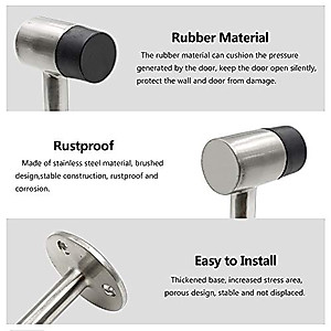 PHITUODA 3 Inch / 75mm Heavy Duty Floor Stop, Door Stopper Stainless Steel Brushed Nickel - Pack of 2
