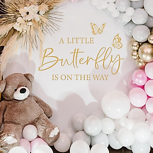 A Little Butterfly is On The Way Decal，Baby Shower Party Decal Sign，Gender Reveal Party Decorations, Arch Decor Baby Party Decorations Vinyl Stickers for Butterfly Backdrop Party Supply