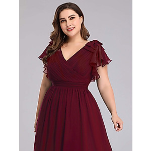 Ever-Pretty Womenss Plus Size A Line Elastic Waist Wedding Guest Dress Burgundy US16