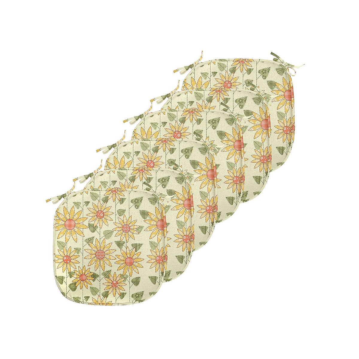 Ambesonne Sunflower Chair Seating Cushion Set of 6, Floral Nature Pattern in Patchwork Style Rustic Country Design, Anti-Slip Seat Padding for Kitchen & Patio, 16"x16", Olive Green Orange