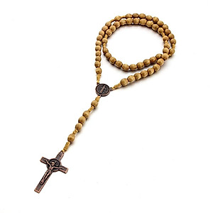 UILZ Rosary Beads Catholic for Women Handmade Wooden Catholic Rosay with Jesus Christ Crucifix Cross Real Healing Wooden Rosary Beads Yoga Meditation Prayer Bead Necklace
