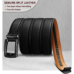 BULLIANT Men Belt, Ratchet Click Sliding Leather Belt for Gift Men 1 3/8,Cut for Fit(Black,32"-38" Waist Adjustable)