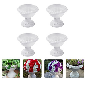 Happyyami 4pcs Urn Planters Classic Traditional Plastic Urn Planters for Indoor and Outdoor Use European Style Bonsai Plant Containers White