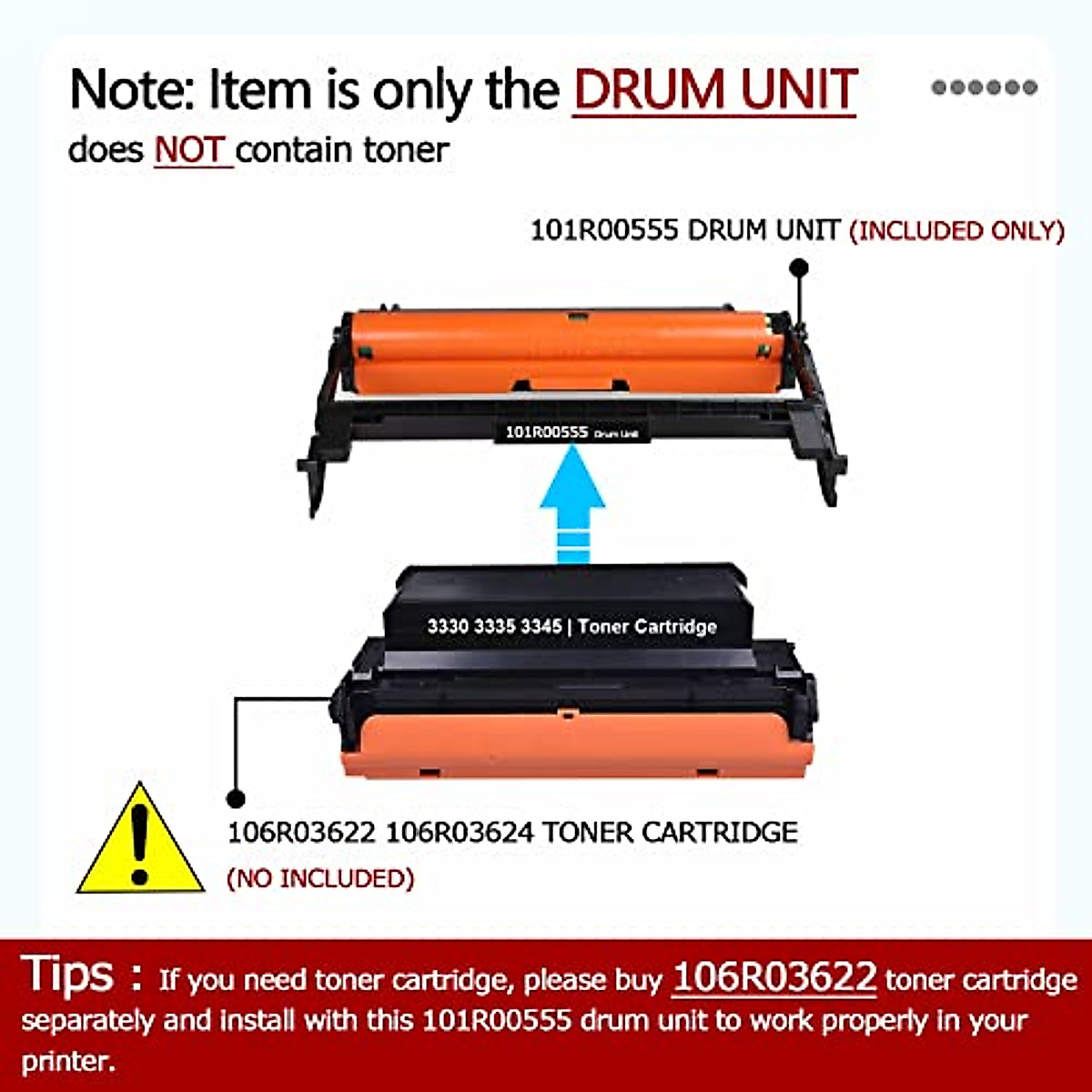 MxVol Compatible Drum Cartridge Replacement for Xerox 3345 3335 3330 101R00555 for Xerox Phaser 3330/DNI WorkCentre 3335/DNI 3345/DNI Printer, High Capacity 30,000 Pages (1-Pack, Black)