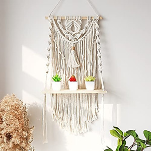 Latysun Macrame Wall Haing Shelves,Macrame Shelves Boho Shelves,Macrame Wall Decor Wall Hanging Plant Hanger,Boho Wall Decor for Bedroom,Bathroom,Living Room (A)