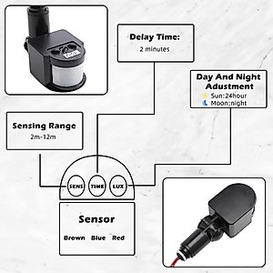 12v Motion Sensor Black Pir Sensor Automatic Infrared Sensor Motion Detectors Light Switch Pir for Wall Indoor Security Activated LED Flood Light(3 Pieces)