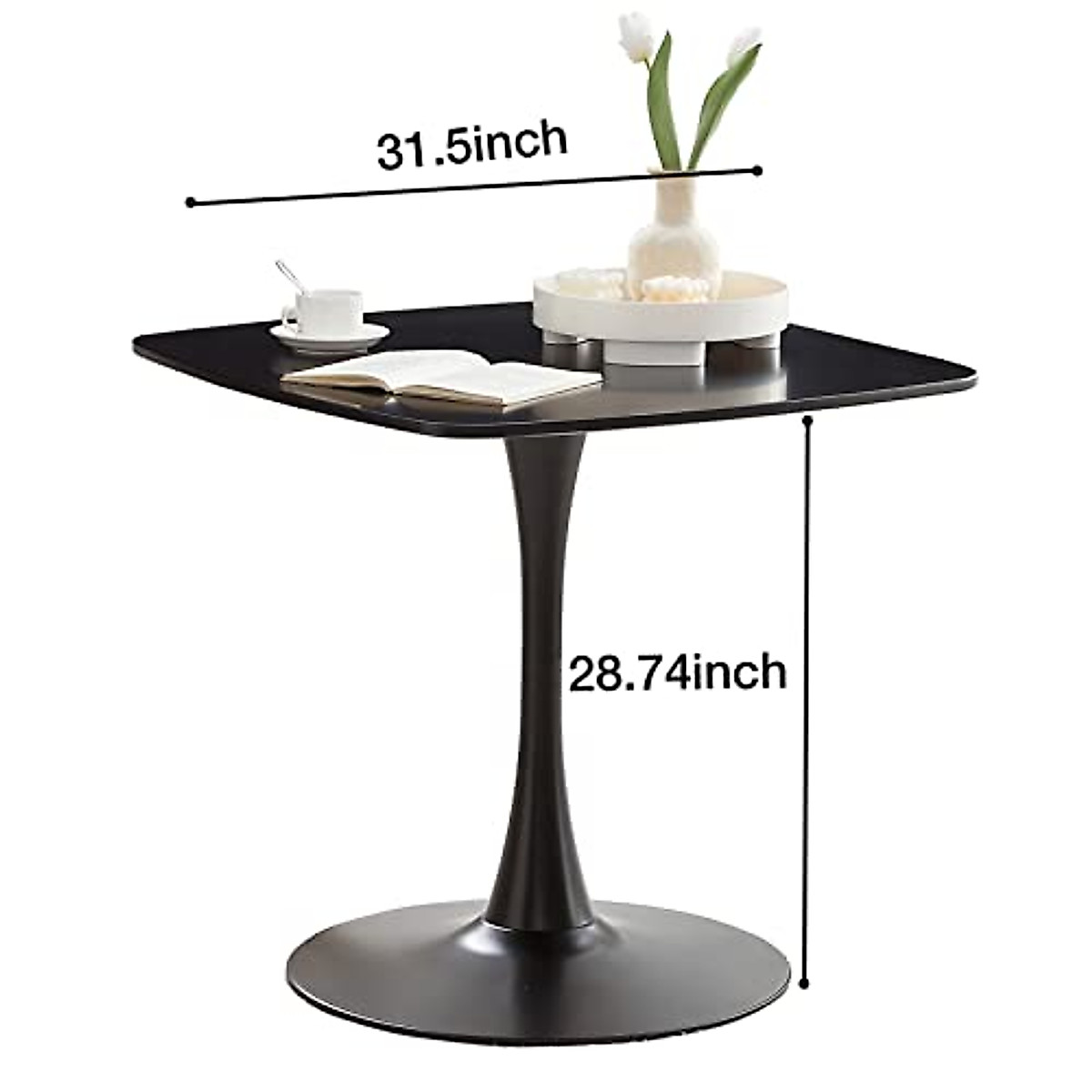 ATSNOW 31.5 in Black Square Pedestal Tulip Table, Mid Century Modern Dining Table for Small Spaces