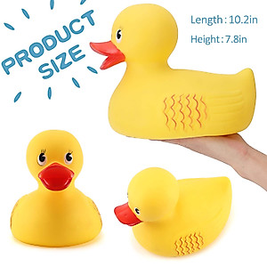 10" Jumbo Classic Yellow Rubber Duck Bathtime Toy, Floating Fun Pool Preschool Bathtub Toy, Giant Flexible Large Yellow Duck for Kids