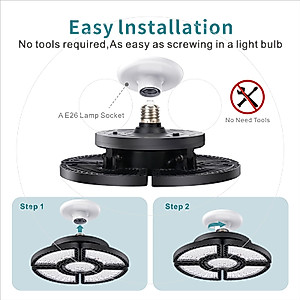 PINSAI LED Garage Light Bulb, 150W 15000 Lumens Super Bright Four Panel Garage Lighting Fixture E26/E27, Screw Into Ceiling Shop Light, Suitable for Garage, Workshop, Attic, Basement