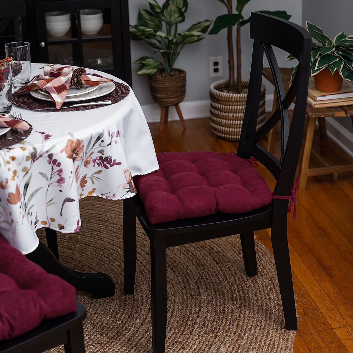 Barnett Home Decor Microsuede Claret Red Dining Chair Pad with Ties - Standard Size 17 Chair Cushion - Latex Foam Fill Cushion, Reversible, Machine Washable - Microfiber Ultrasuede Wine Red