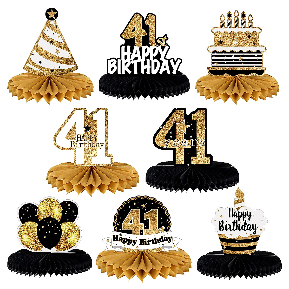 LINGTEER Happy 41st Birthday Table Honeycomb Centerpieces Cheers to 41st Birthday 41 Years Old Party Table Decorations Gift Sign.