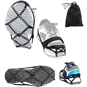 Ice Cleats Highly elastic Traction Cleats Grippers with tape Strap and Storage Bag, Anti Slip Walk Traction Cleats for Hiking Walking on Snow and Ice (M: Women5-10/Men3-8/foot length 221-255mm)
