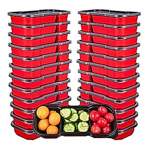OTOR 25 Sets Meal Prep Containers 16OZ 3 Compartments with Clear Airtight Lids Food Storage Deli Container Bento box Lunch boxes take away Travel Containers Two-color process