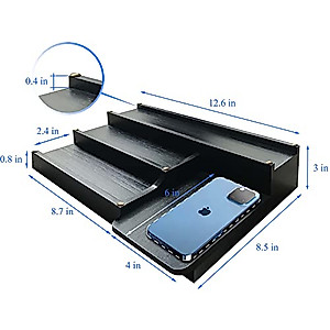 ALCEDIA Cologne Organizer for Men - 4 Tiered Solid Wood Cologne Stand Display Shelf with Hidden Compartment. Vanity Organizer, Perfume Organizer, Spices Organizer and Funko Pop Shelves. (Rustic Black)