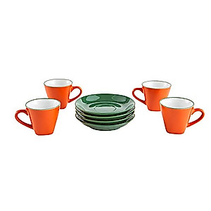 IMUSA USA 8 Piece 3oz Colorful Espresso Cups with Saucers (Green, Orange)
