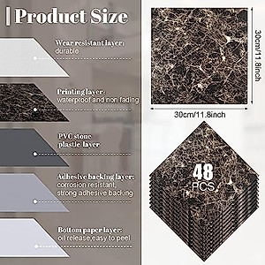 48 Pieces Vinyl Flooring Peel and Stick Floor Tile Stick on Floor Tile Self Adhesive Waterproof Bathroom 12 x 12 Inch for Bathroom Kitchen Bedroom Living Room(Delicate)