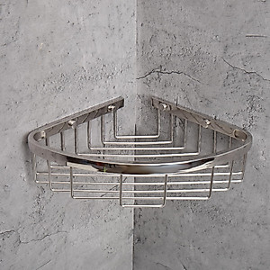 Generic Stainless Steel Shower Caddy Corner Wall Mounted Bathroom Shelf Rust Proof Bathtub Shower Storage Organizer No Drilling Shampoo Holder with 10 Adhesive Hooks for 90 Degree Corner (Silver)