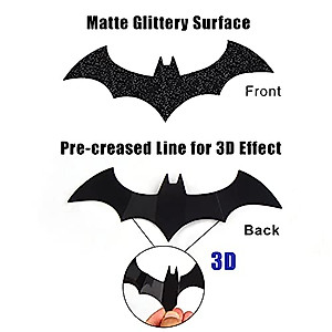 KIMOBER 144pcs Halloween Bats Wall Decor,Glittery 3D Bat Wall Decal Stickers for Halloween Party Indoor Outdoor Supplies