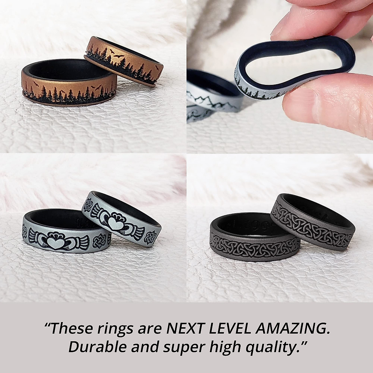 Knot Theory Forest Silicone Ring for Men and Women - Antique Gold Size 6 Silicone Wedding Band for Sports Activities, Breathable Comfort Fit 6mm Bandwidth