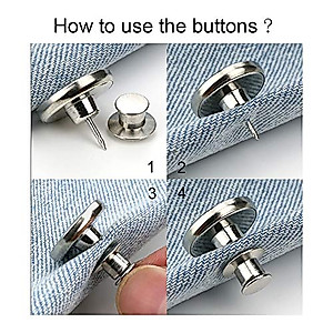 Button pins for Jeans , No Sew and No Tools Instant Jean Button Pins for Pants ,4 Sets Replacement Buttons, Simple Installation, Reusable and Adjustable