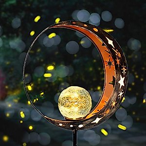 FERTGO Garden Solar Light Outdoor Decorative, Moon Decor, Crackle Glass Ball Metal Garden Stake Light for Pathway, Lawn, Patio, Yard