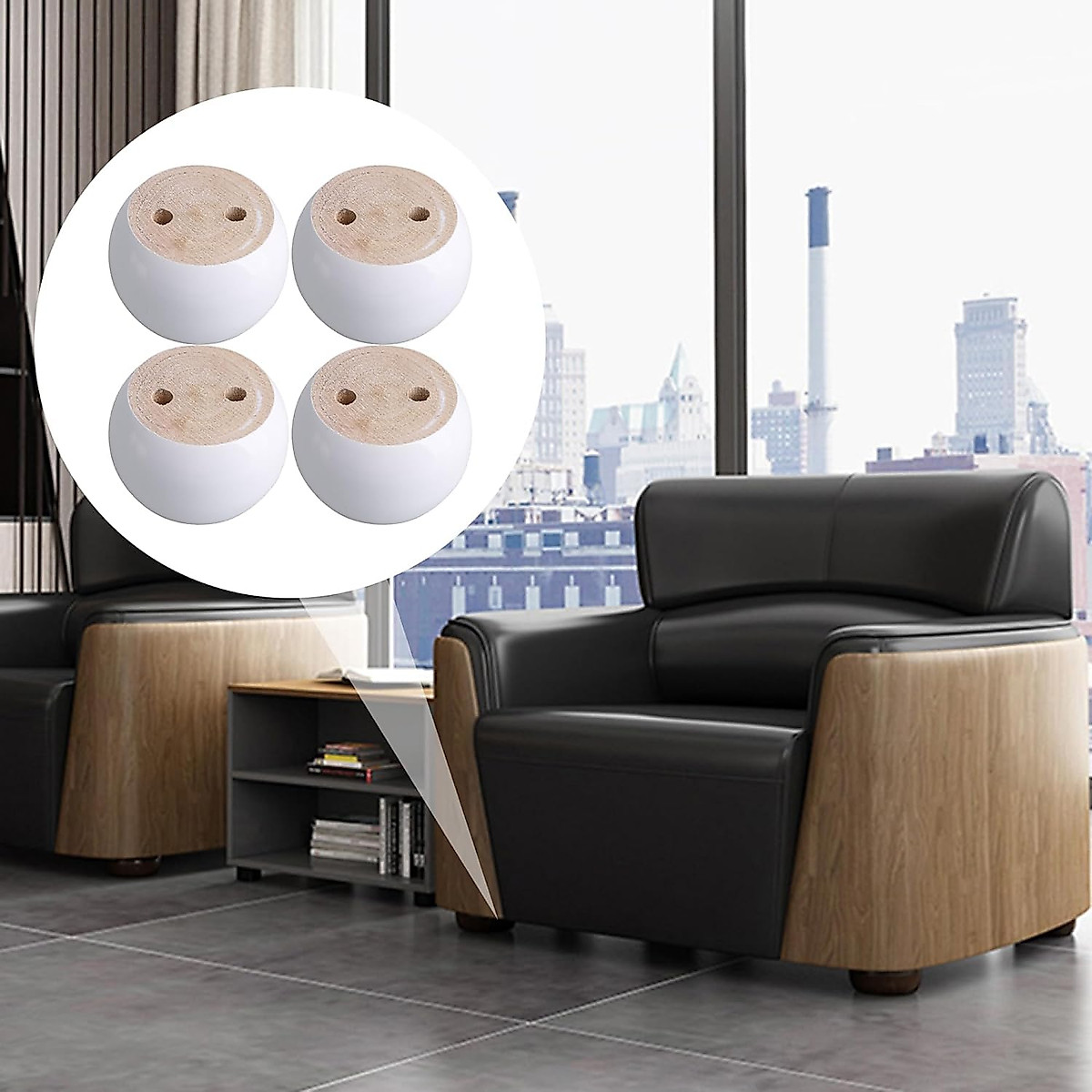 Mysummer 4PCS White Round Bun Feet Wood Sofa Legs Solid Wood Furniture Legs for Cabinet Sofa Ottoman TV Stand Loveseat Dresser