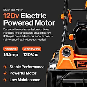 SuperHandy Electric Snow Thrower Walk-Behind Blower Corded AC 120V 15A 18 x 10 Inch Clearing Path 25 Feet Throwing Distance 720 lbs/Min LED Headlights for Driveway Walking Path Yards