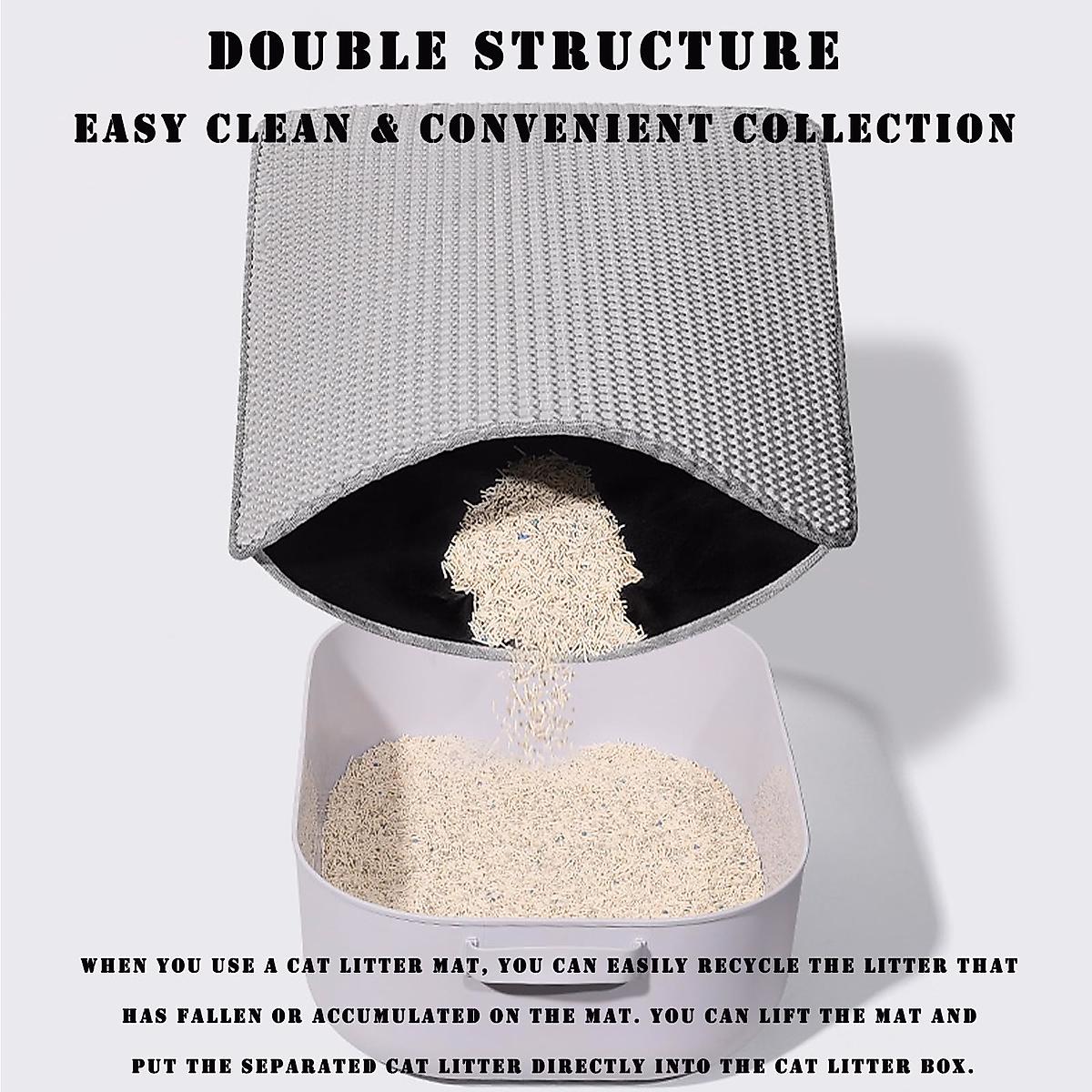 HCY&WLD Cat Litter Mat, 45x26/35x24/30x22/24x18 Inch Double Layer Cat Litter Box Mat, EVA Non-Slip, Waterproof Urine Proof Cat Litter Catcher Mat, Easy Clean Scatter Control (35x24 Inch, Khaki)