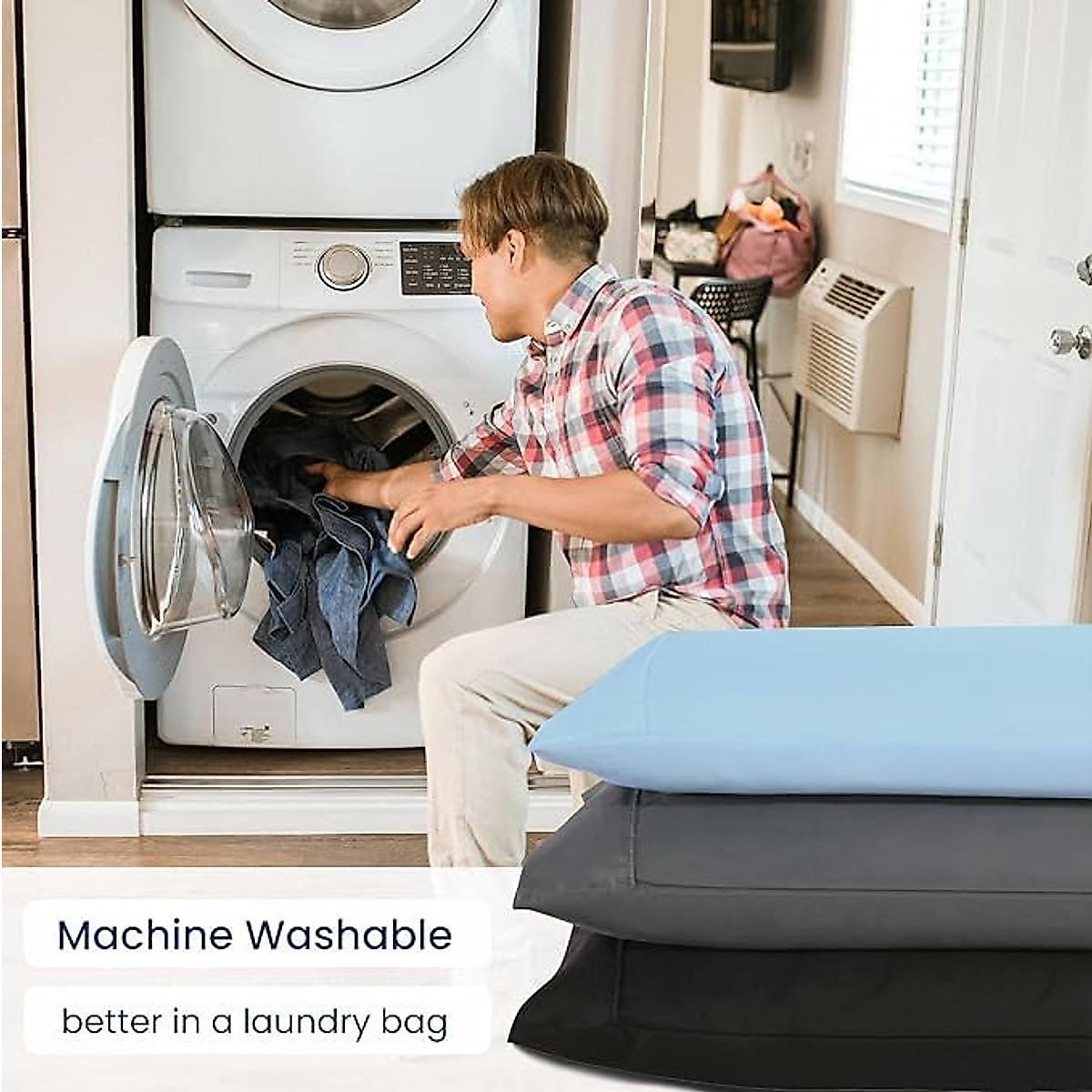 Pillowcases Queen Light Blue Set of 2 Envelope Closure End Easy Fit All Season Warm Soft and Breathable Material Machine Washable