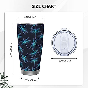 CHASOEA Dragonfly Tumbler 20oz Cute Dragonfly Stainless Steel Insulated Tumblers with Lid and Straw Animal Travel Coffee Mug Wine Tea Cups Water Bottle Dragonfly Gifts for Women Dragonfly Lover