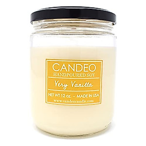 Candeo Candle Very Vanilla Soy Jar Candle, 12 oz - Highly Scented - Made with Soy Wax - Handmade in The USA