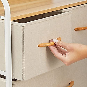 mDesign 30.9" High Steel Frame/Wood Top Storage Dresser Furniture Unit with 4 Removable Fabric Drawers - Bureau Organizer for Bedroom, Living Room, or Closet - Cream/White