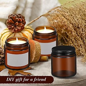Zhehao 12 Pcs 4 Oz Glass Candle Jars with Lids Amber Round Candle Container Tins Canning Jars Mason Jar Candle Holder Containers Bottles for Valentine Making Candles DIY, Dishwasher Safe, Black Lids