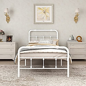 ZIRUWU Twin XL Metal Platform Bed Frame with Headboard Footboard Extra Strong Support No Box Spring Needed Noise Free Easy Assembly White