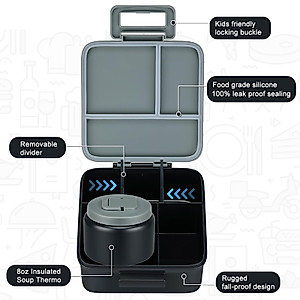 MAISON HUIS Bento Lunch Box for Kids With 8oz Soup Thermos, Leakproof Lunch Compartment Containers with 4 Compartment Bento Box, Thermos Food Jar and Lunch Bag, BPA Free,Travel, School(Unicorn)