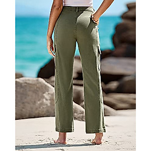 GRAPENT Women Pants Trendy Pants Womens Summer Clothes True Classic Chino Pants Women Trousers Camo Cargo Pants Color Army Green Size 6