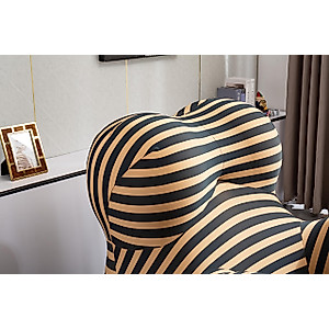 HomSof Barrel Accent Chair Sofa with Spherical Ottoman, Mordern Comfy Stripe Chair for Living Room,Black & Yellow,Large