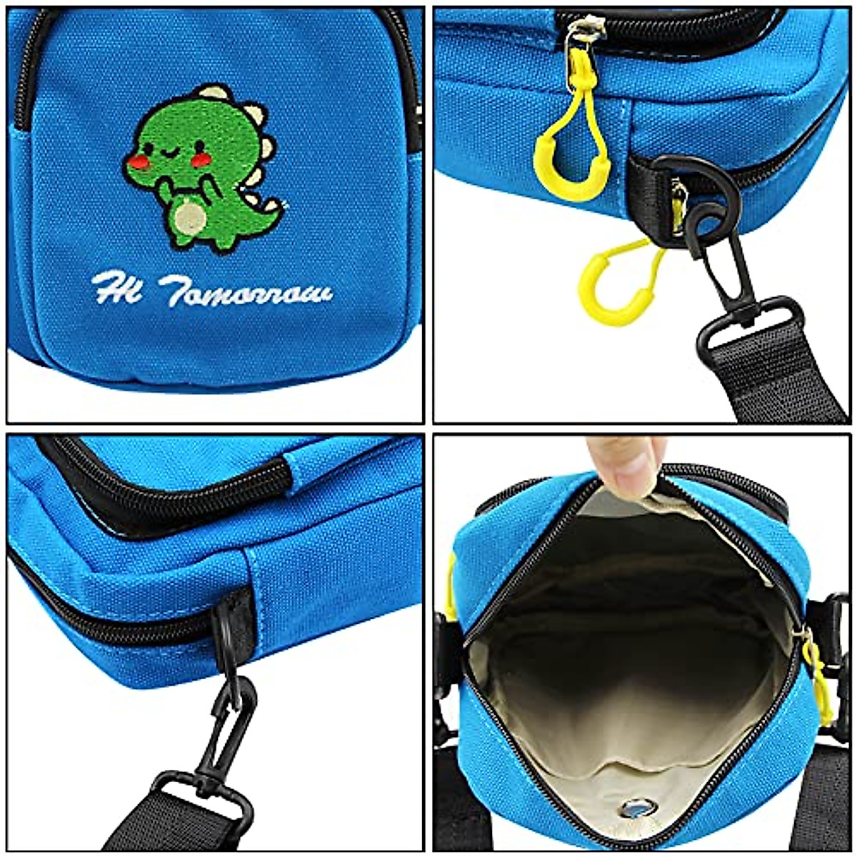 MOSSTYUS Canvas Cartoon Dinosaur Shoulder Messenger Bag Crossbody Purse Travel handbags Cosplay Bag, blue