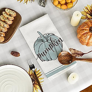Artoid Mode Blue Watercolor Pumpkin Hello Fall Kitchen Towels Dish Towels, 18x26 Inch Seasonal Decoration Hand Towels Set of 2