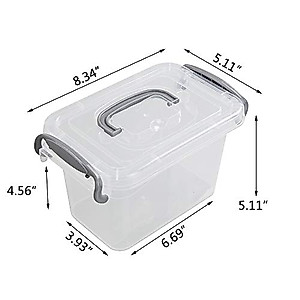 Dehouse Clear Plastic Bins/boxes with Gray Handle, Mini Plastic Storage Box Organizer, 6-Pack, 1.5 Liter