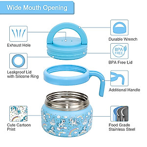 Morlike Hot Food Thermos Container for Kids Lunch Box, 8 oz Small Insulated Vacuum Stainless Steel Thermal Soup Containers with Leakproof Lid (Mint, Unicorn)