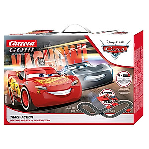 Carrera GO 63516 Official Licensed Disney Pixar Cars Battery Operated 1:43 Scale Slot Car Racing Toy Track Set with Jump Ramp Featuring Lightning McQueen and Jackson Storm for Kids Ages 5 and Up