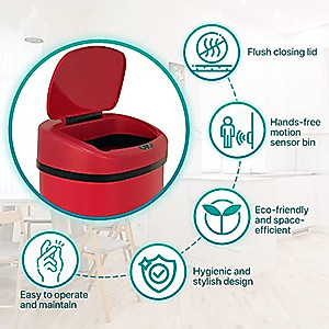 Dkelincs 13 Gallon Kitchen Trash Can Garbage Can with Lid Automatic Touch Free Stainless Steel Trash Can for Home Office Living Room Bedroom, 50 Liter (Red)
